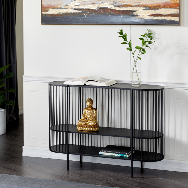 Contemporary Console Table, Minimalist Design With Wire Look Body & 3 ...