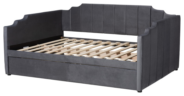 Gulliver Grey Velvet Fabric Upholstered 2-Drawer Daybed - Transitional ...
