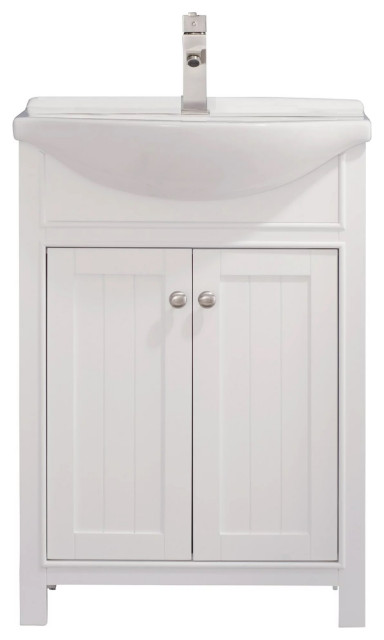 24" Farmhouse Bathroom Vanity, Grooved Doors & Porcelain Sink ...