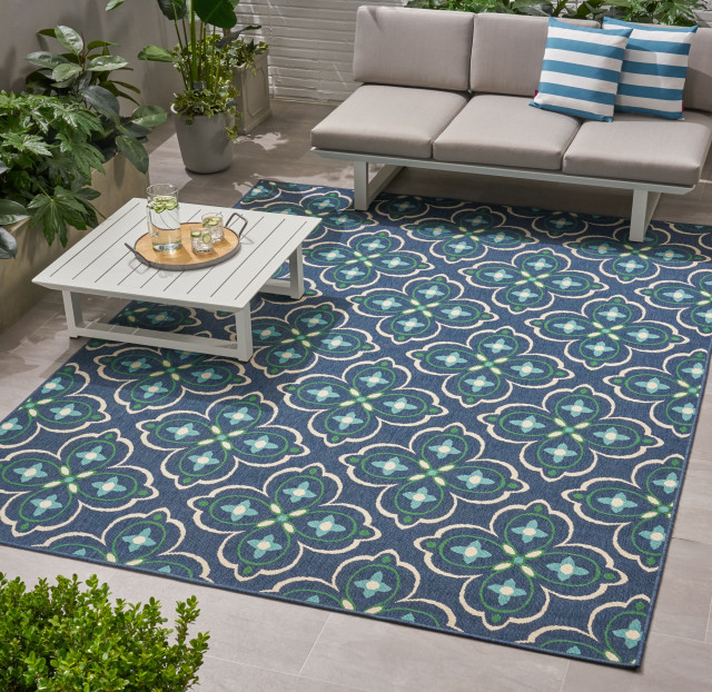 Adelaide Outdoor Medallion Area Rug, Blue and Green, 7'10"x10 ...