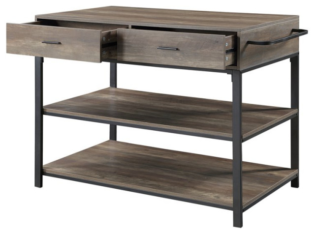 Industrial Kitchen Island, Metal Frame With Rectangular Top & Drawers ...