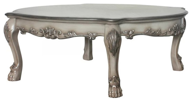 Vintage Bone White Round Coffee Table with Claw Legs and Scalloped Top ...