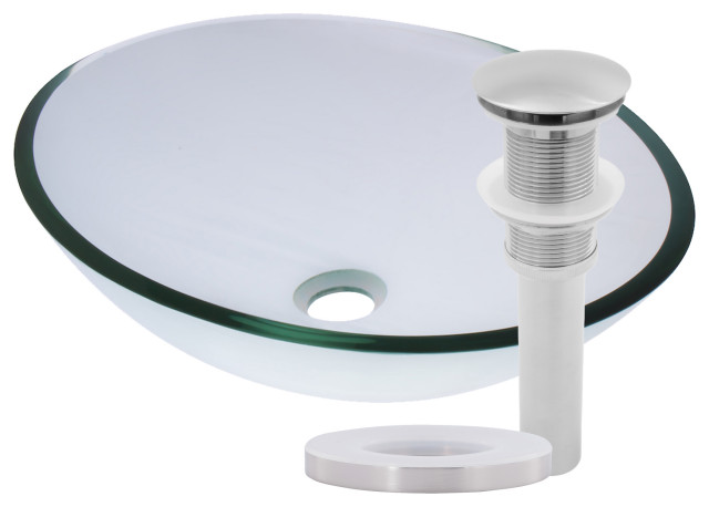 Ovale Clear Tempered Glass Vessel Bathroom Sink and Drain ...