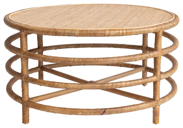 Rattan and Banana Leaf Round Coffee Table, Natural - Tropical - Coffee ...