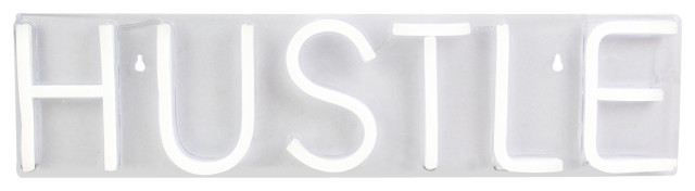20" Bright White Neon Style Hustle LED Lighted Wall Sign - Contemporary ...