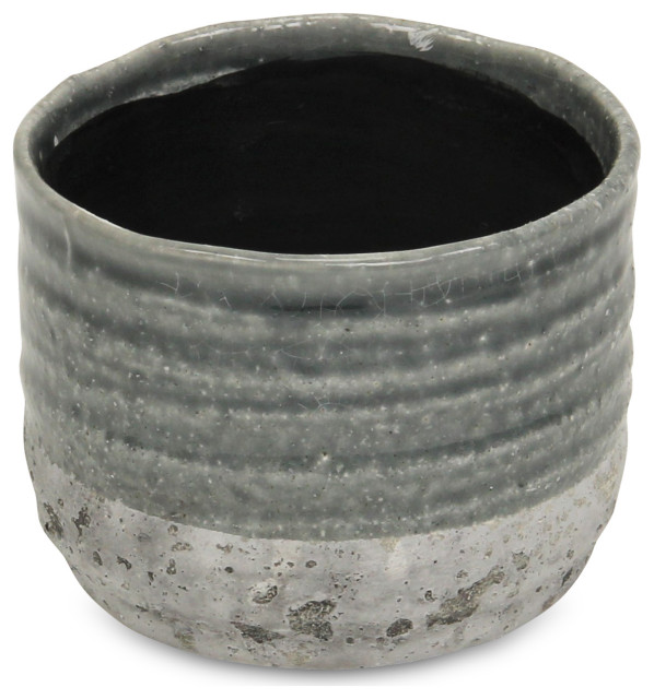 Stylish Small Two-toned Ceramic Pot - Farmhouse - Outdoor Pots And ...