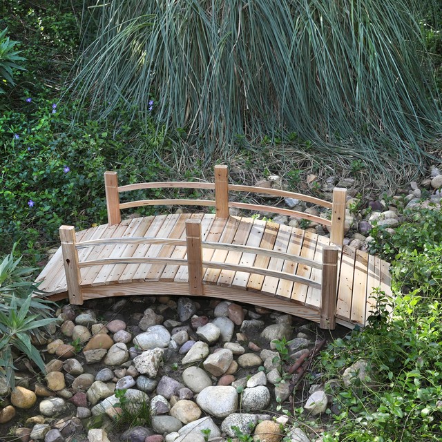 Natural Cedar Garden Bridge, 6 Ft. - Transitional - Garden Statues And ...