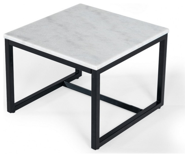 15" Black And White Stone And Metal Square End Table - Transitional ...
