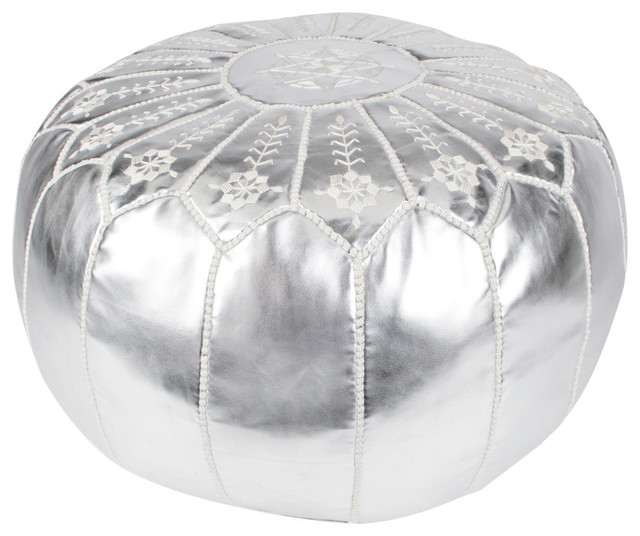 Embroidered Leather Pouf, Coffee - Mediterranean - Floor Pillows And ...