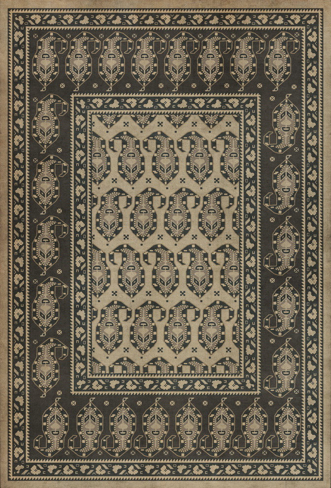 Persian Bazaar Kintala, Spiuni 38x56 Vintage Vinyl Floorcloth, Tan/Aged ...
