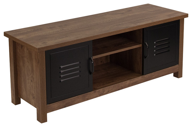 Crosscut Oak Wood Grain Finish Storage Bench,Metal Cabinet Doors ...
