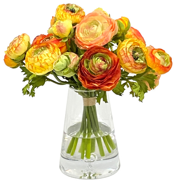 Ranunculus Mix in Vase, 13" - Contemporary - Artificial Flower ...