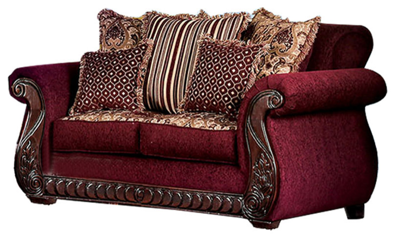 Upholstered Loveseat with Rolled Arms Design, Loveseat - Traditional ...