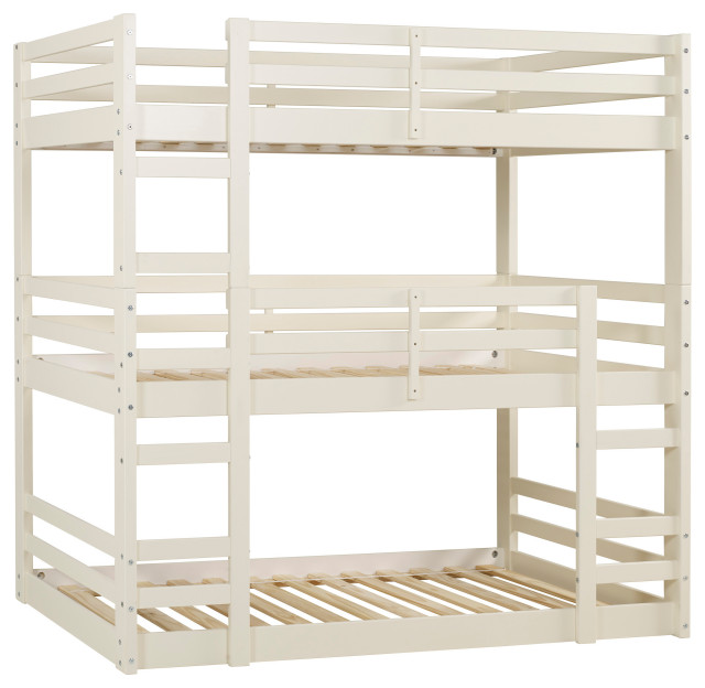 Solid Wood Triple Bunk Bed, White - Transitional - Bunk Beds - by Kolibri Decor | Houzz