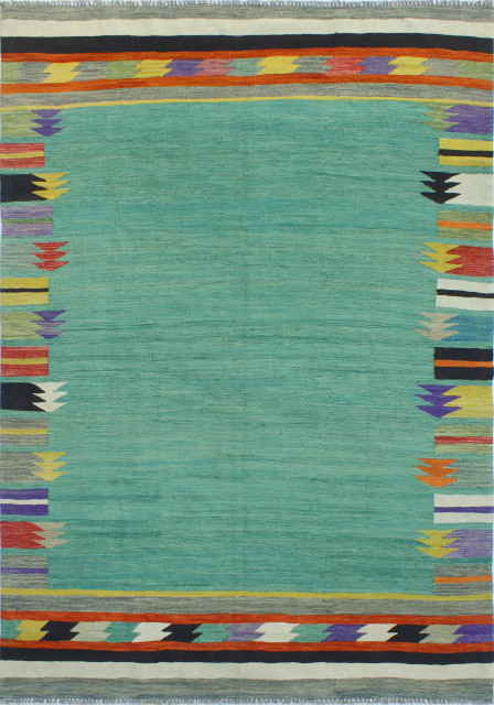 Modern Flatweave Raja Green/Black Rug, 5'9x7'11, 5'9x7'11 ...