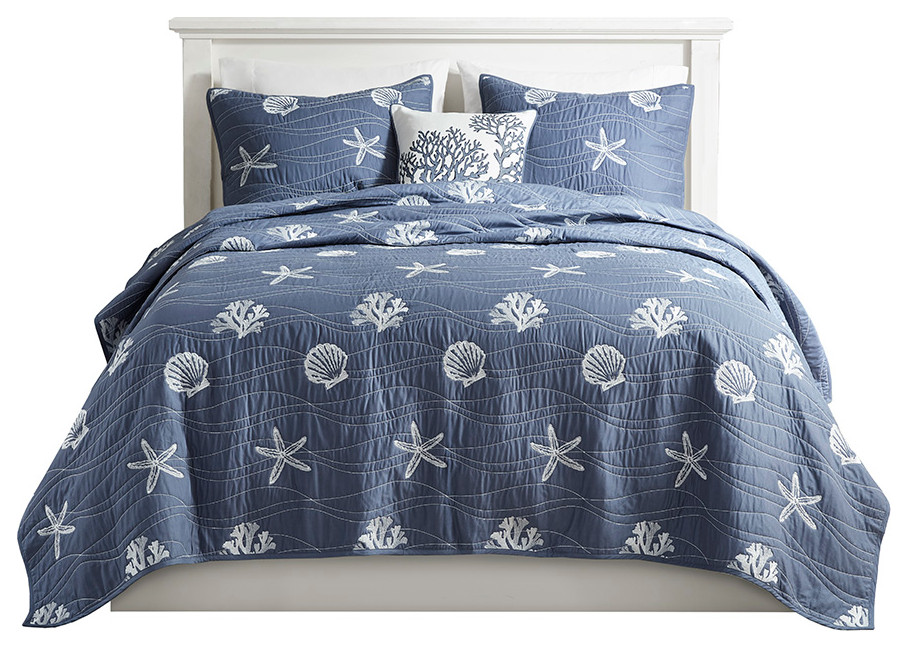 Harbor House Seaside 4 Piece Cotton Reversible Embroidered Quilt Set ...