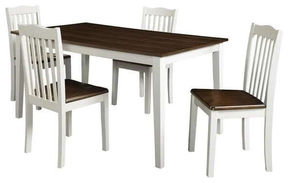 Rustic 5-Piece Dining Set, Rectangular Table, Slatted Back Chair ...