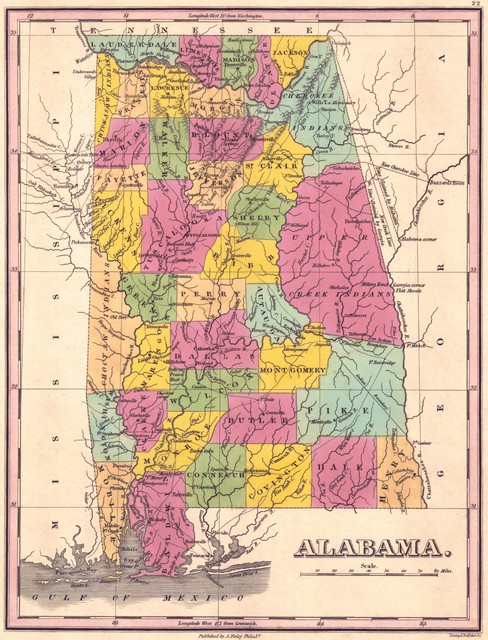 Map of Alabama Counties, 1833, Peel & Stick Removable Wall Decal, 22.5 ...