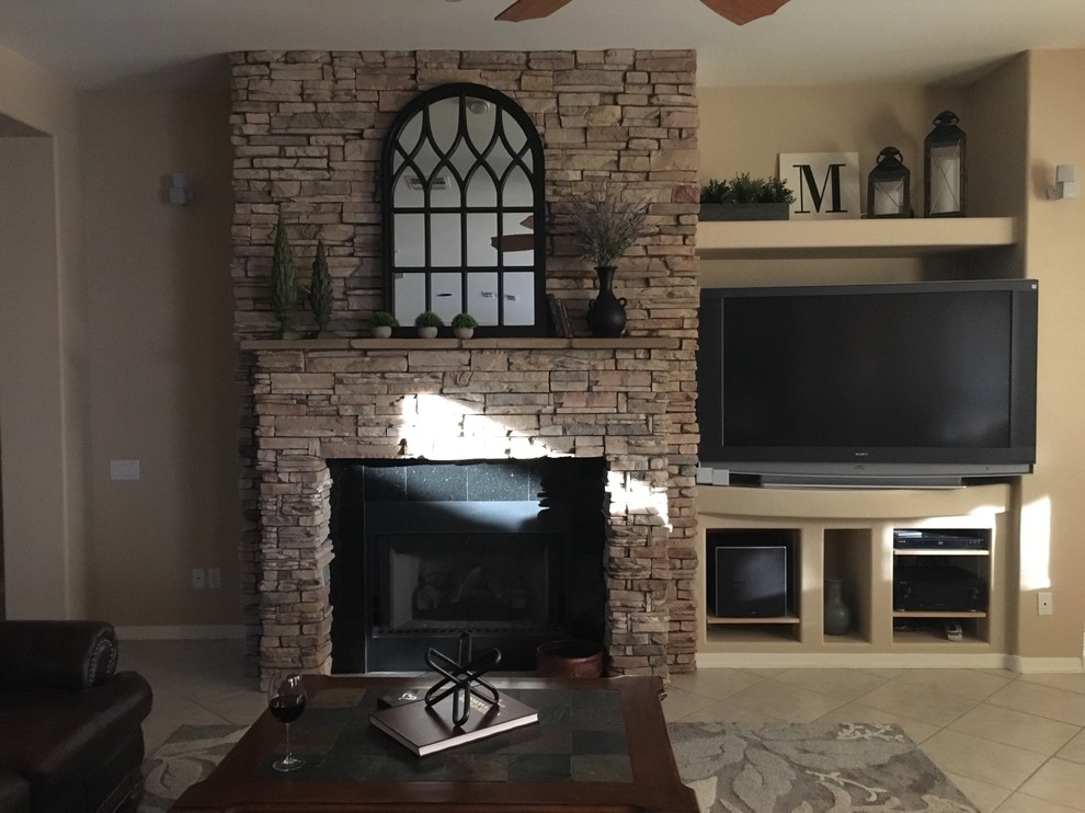 update 1990’s fireplace and built in shelves