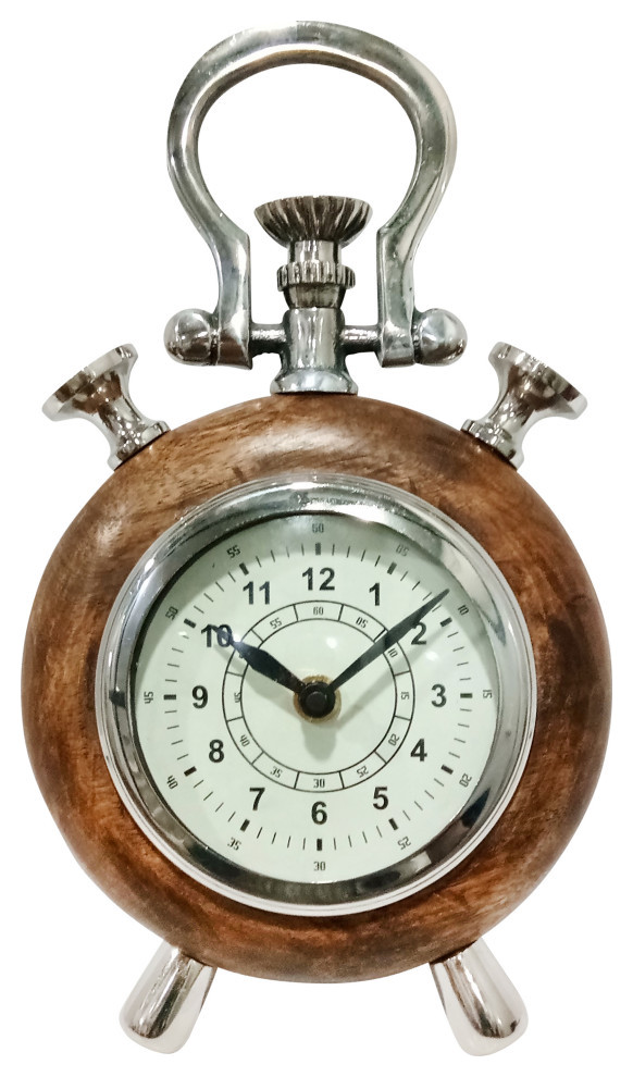 Mango Wood 10" Round Table Clock, Natural - Traditional - Desk And ...