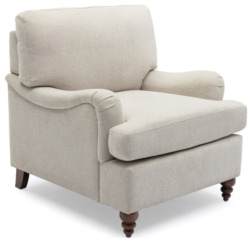 Bowery Hill Transitional Wooden Fabric Arm Chair in Sea Oat Beige ...