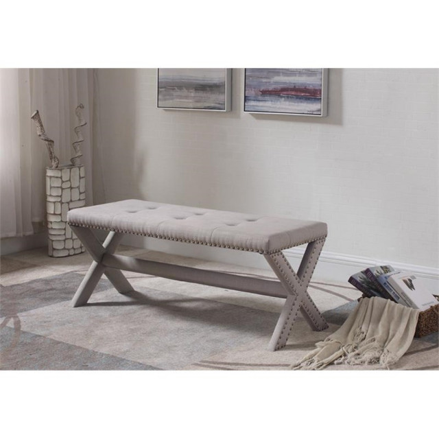 Best Master Fabric Upholstered Rectangle Accent Bench in Neutral Gray ...