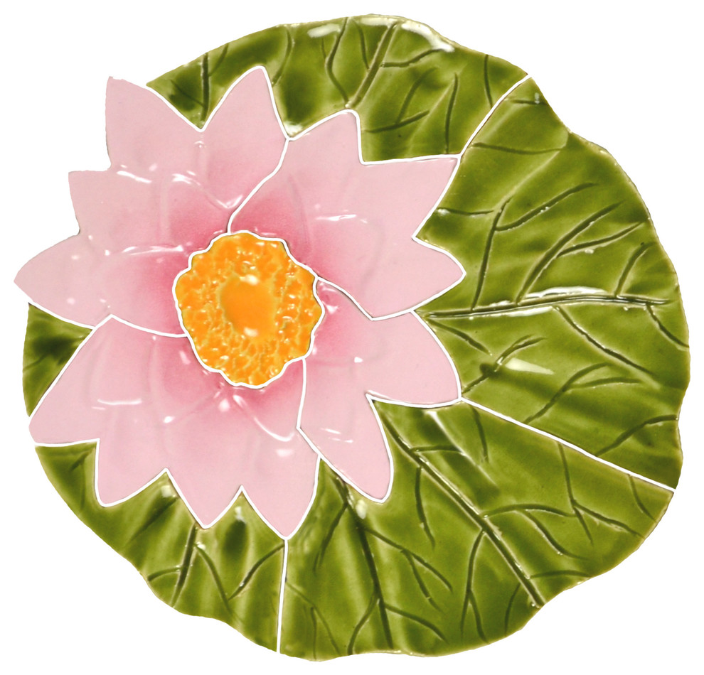 Lily Pad with Flower Ceramic Swimming Pool Mosaic 6"x6" - Asian ...