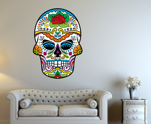 Sugar Skull Vinyl Wall Decal SugarSkullUScolor006, 60 in ...