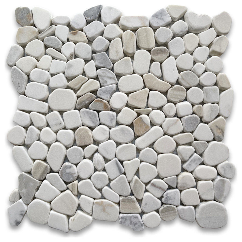 Tumbled PebbleStone Calacatta Gold Calcutta Marble NonSlip Shower Tile ...