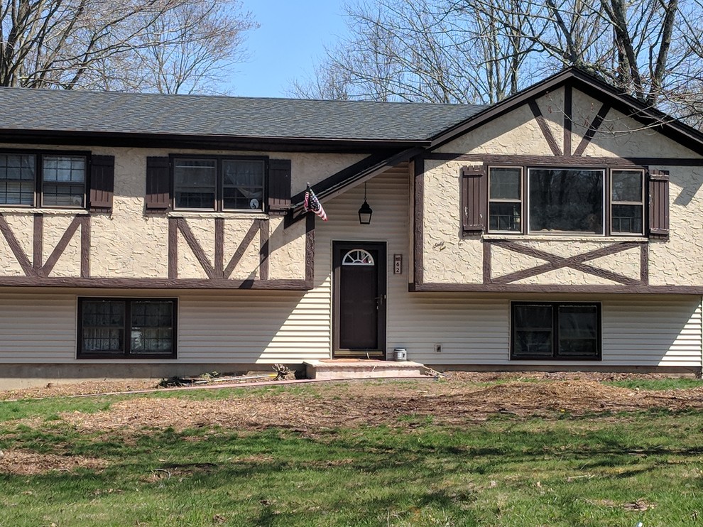 update a 70s mock Tudor split level