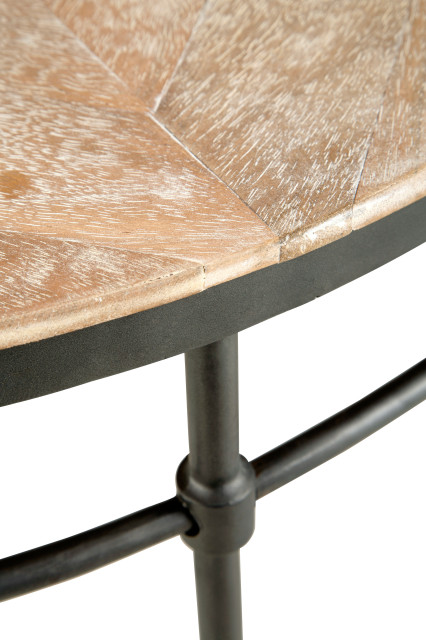 Fenway 38" Solid Wood and Metal Round Coffee Table in Pickled Mango ...