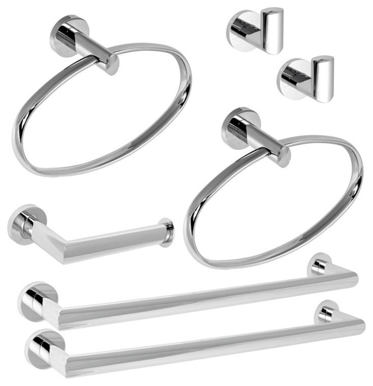 7-Piece Chrome Wall Mounted Bathroom Accessory Set - Contemporary ...