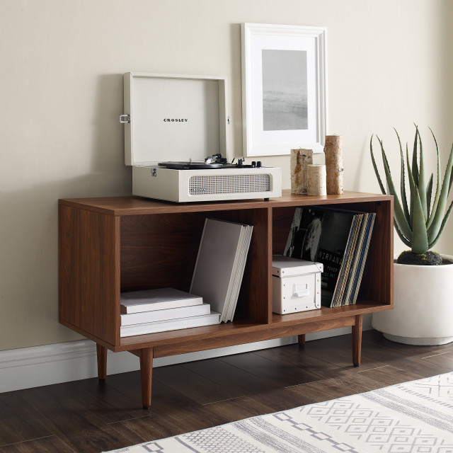 Liam Medium Record Storage Console Cabinet Walnut - Midcentury ...