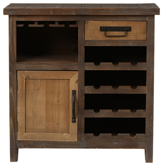 LuxenHome Rustic Wood 1-Drawer 1-Door Wine and Storage Cabinet ...