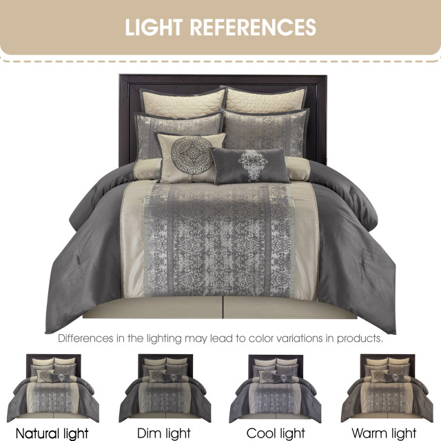 Arabesque Damask 8 Piece Comforter Set, Queen - Traditional ...