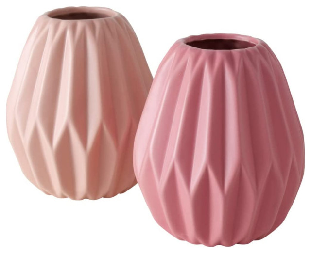 2 Piece Shades of Pink Geometric Vases, 5" - Contemporary - Vases - by ...