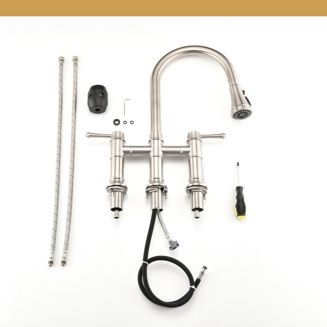 Traditional Double Handle Bridge Kitchen Faucet with Pull-Down ...