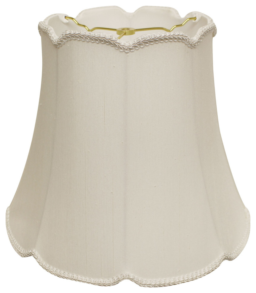 16" White Empire Slanted Cylinder Scroll Edge Silk Lampshade ...