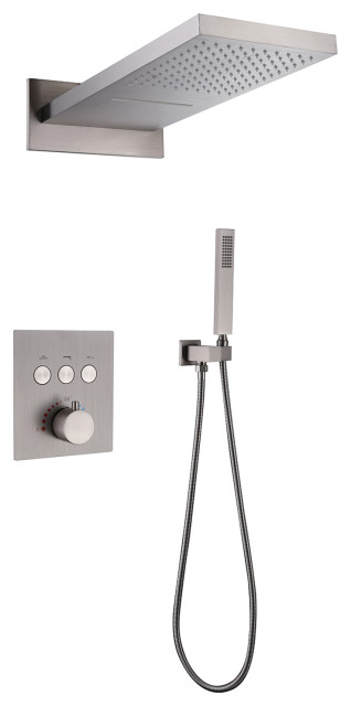 Luxury Thermostatic Shower System with Rough-in Valve & Waterfall ...