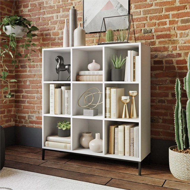 Pemberly Row 9-Cube Modern Engineered Wood & Metal Organizer in White ...