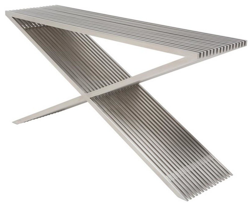 Long Brushed Stainless Steel Console Table - Contemporary - Console ...