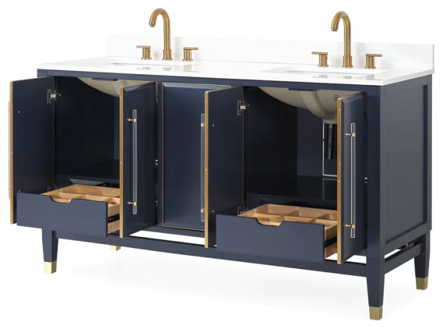 60" Navy Blue Bertone Double Bathroom Sink Vanity - Model # Q169NB ...