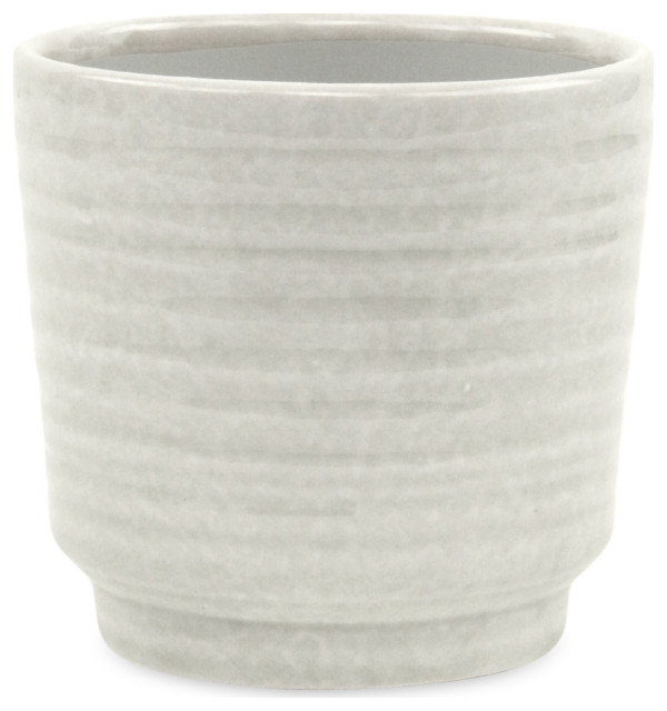 Large White Ceramic Pot with Ripples - Transitional - Indoor Pots And ...
