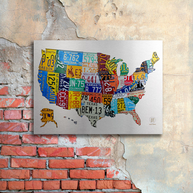 Design Turnpike 'License Plate USA 2' Floating Brushed Aluminum Art ...