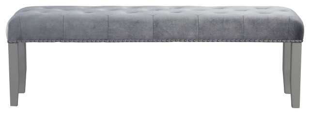 Geneva Silver Champagne Bench With Chrome Nailheads and Jewel Tufted ...