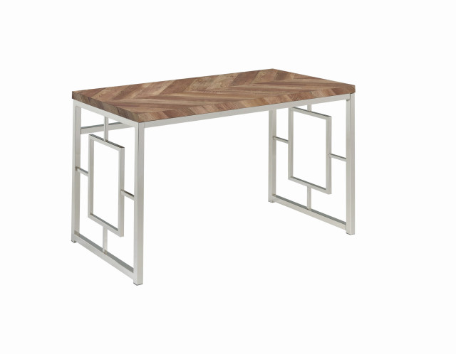 Transitional Style Writing Desk W Metal Side Panels and Wooden Top ...