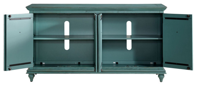 Rustic Turquoise Solid Wood TV Stand with Pine Frame and Ring Pulls ...
