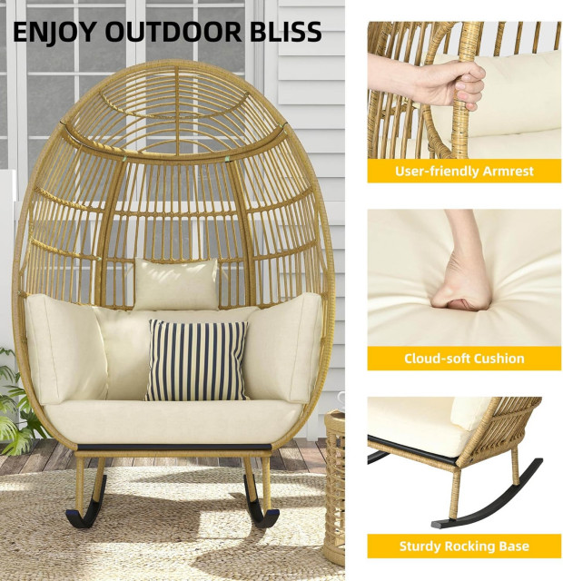 Modern Egg Lounge Chair, Sturdy Wicker Covered Frame With Thick ...