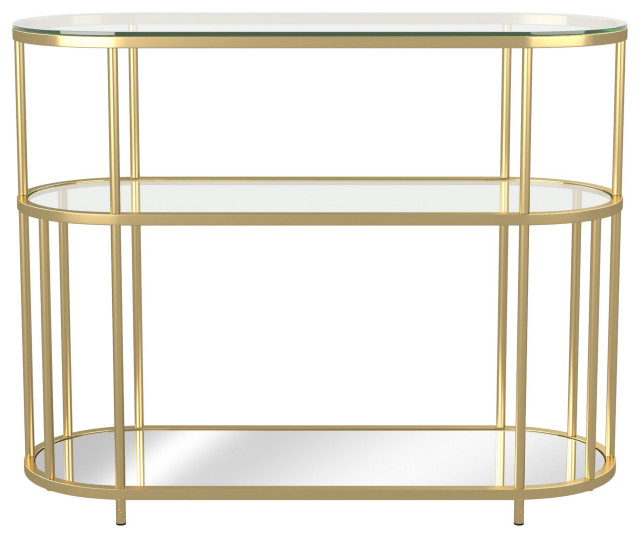 Elegant Console Table, Rounded Golden Frame With Mirrored Shelves ...