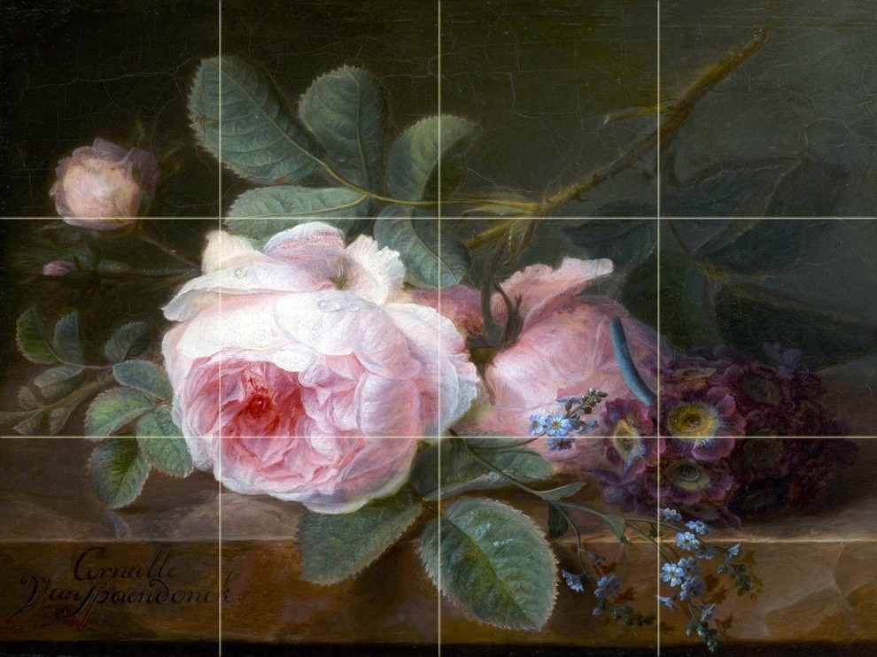 Tile Mural, Rose Backsplash, 4.25" Ceramic, Glossy - Traditional - Tile ...